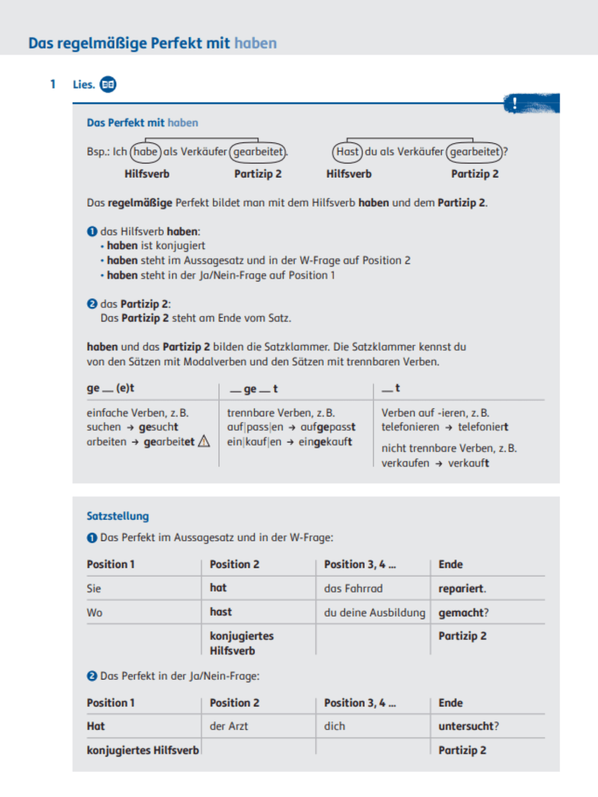 Das regelmäßige Perfekt mit „haben“ - Grammatiktraining - SchlaU:Lernen