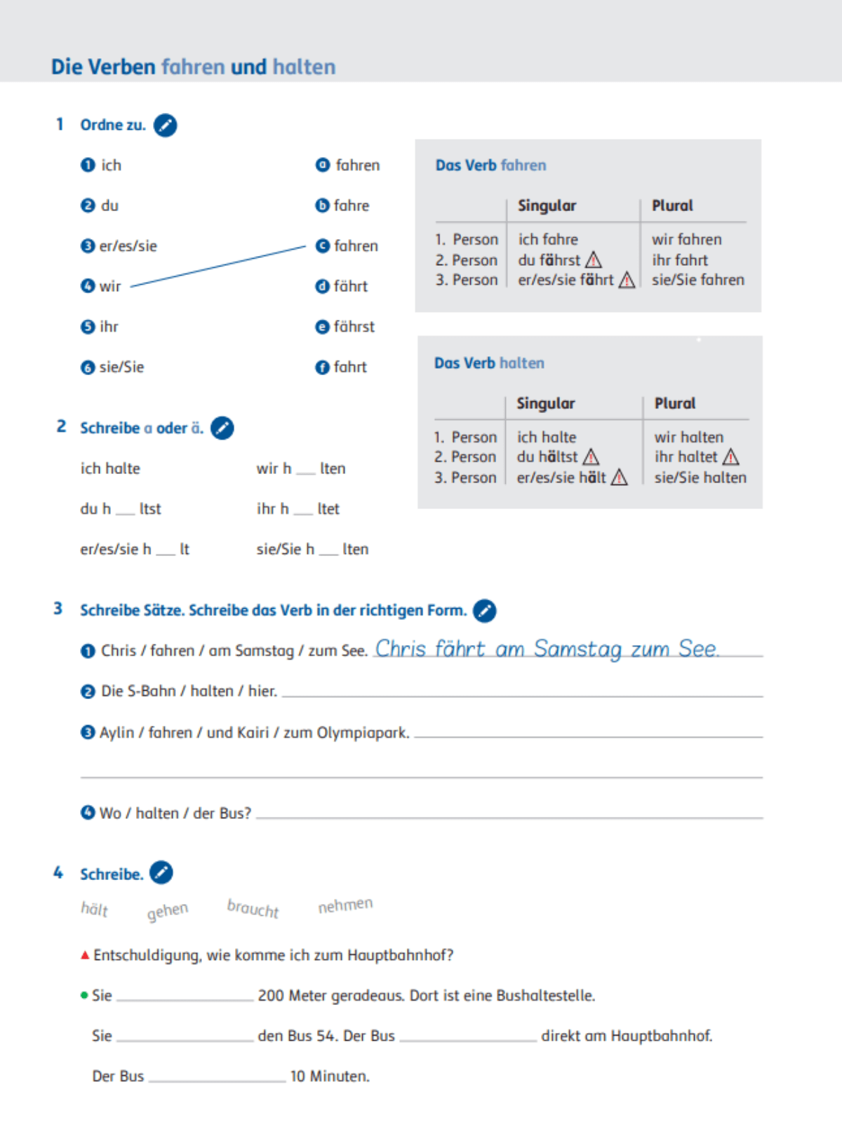 Die Verben „fahren“ und „halten“ - Verbkonjugation - SchlaU:Lernen