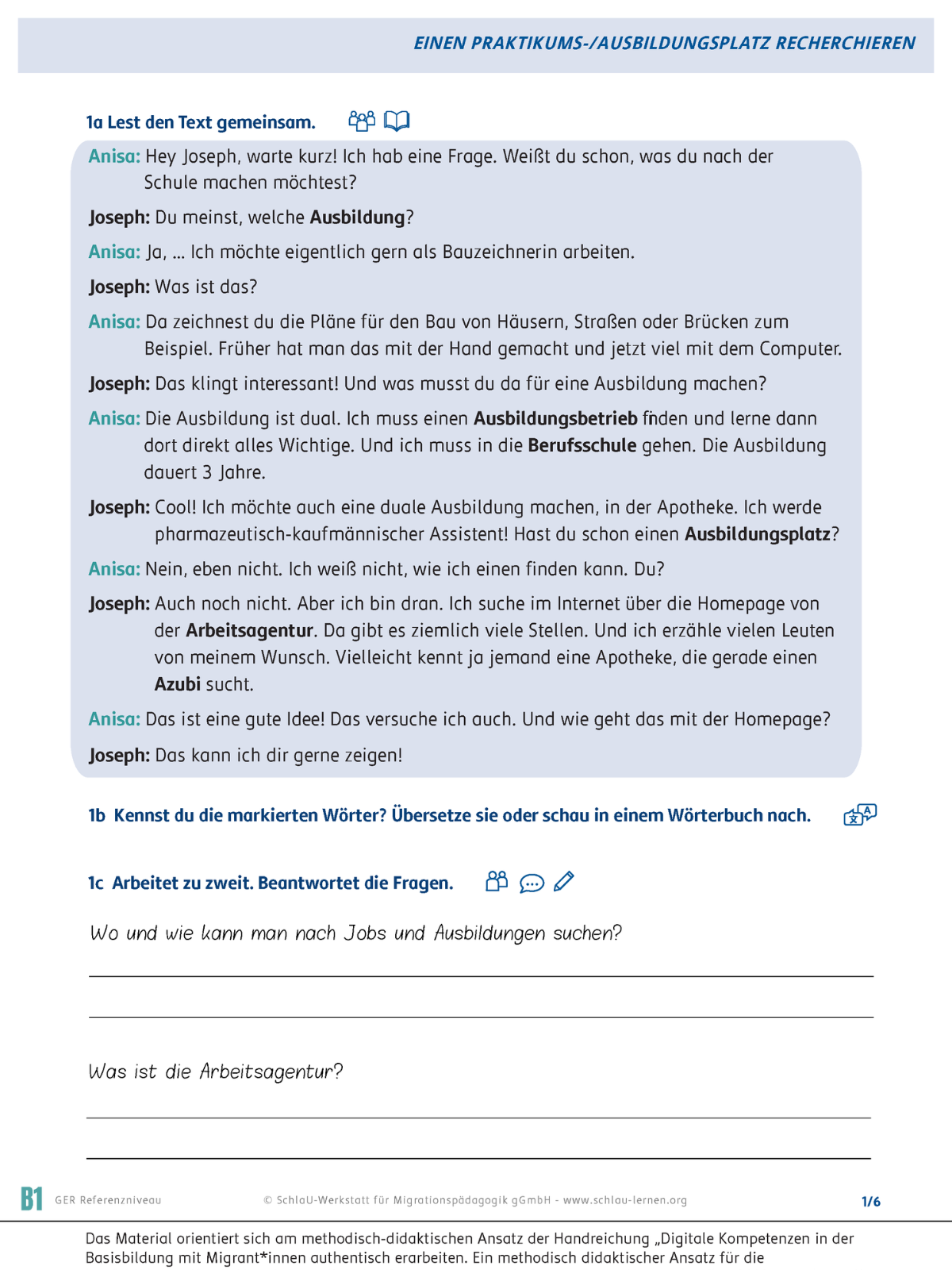 Einen Praktikums-/Ausbildungsplatz recherchieren - SchlaU:Lernen