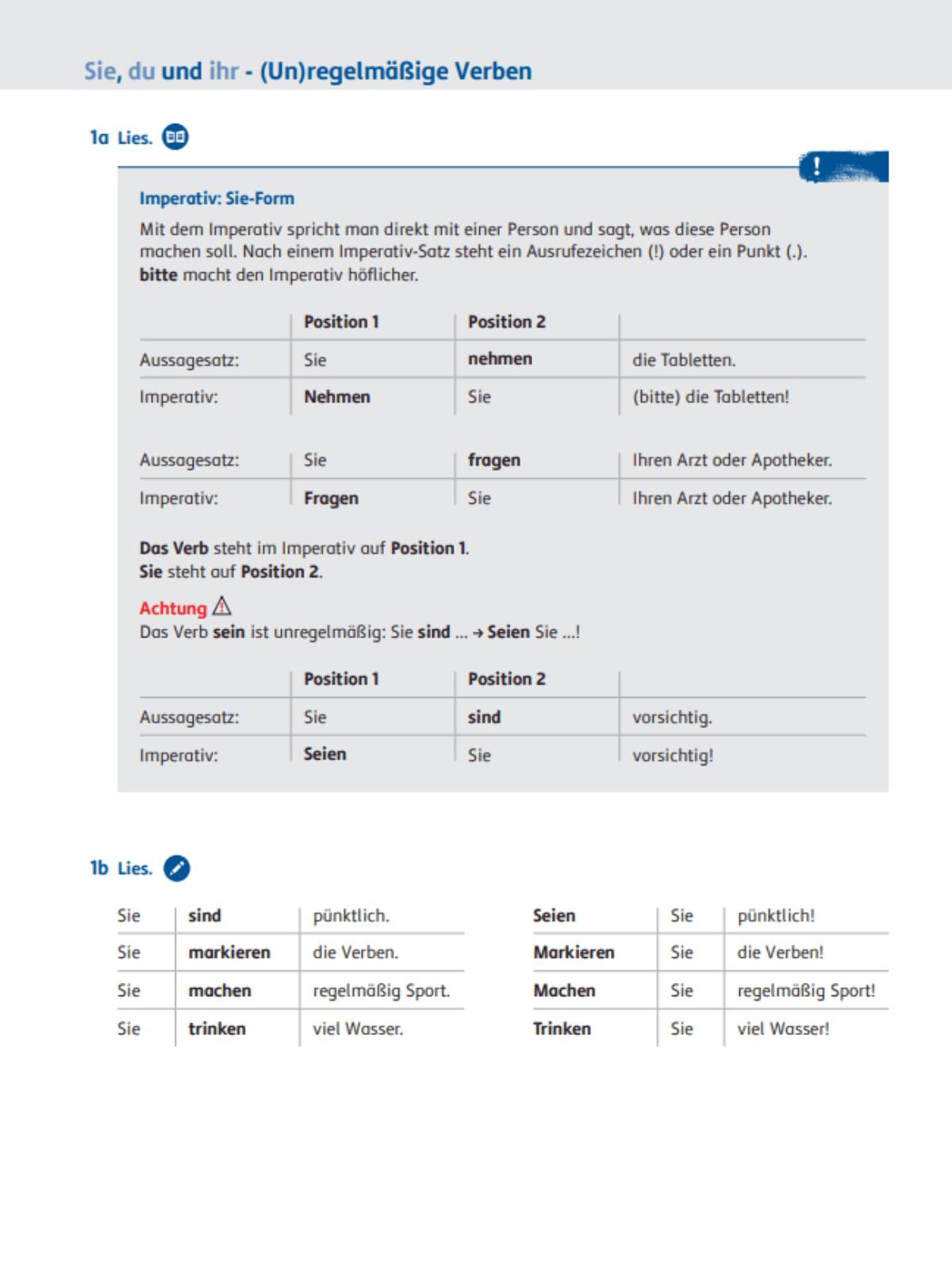 Imperativ mit „Sie“,„du“ und „ihr“ - (Un)regelmäßige Verben - SchlaU:Lernen