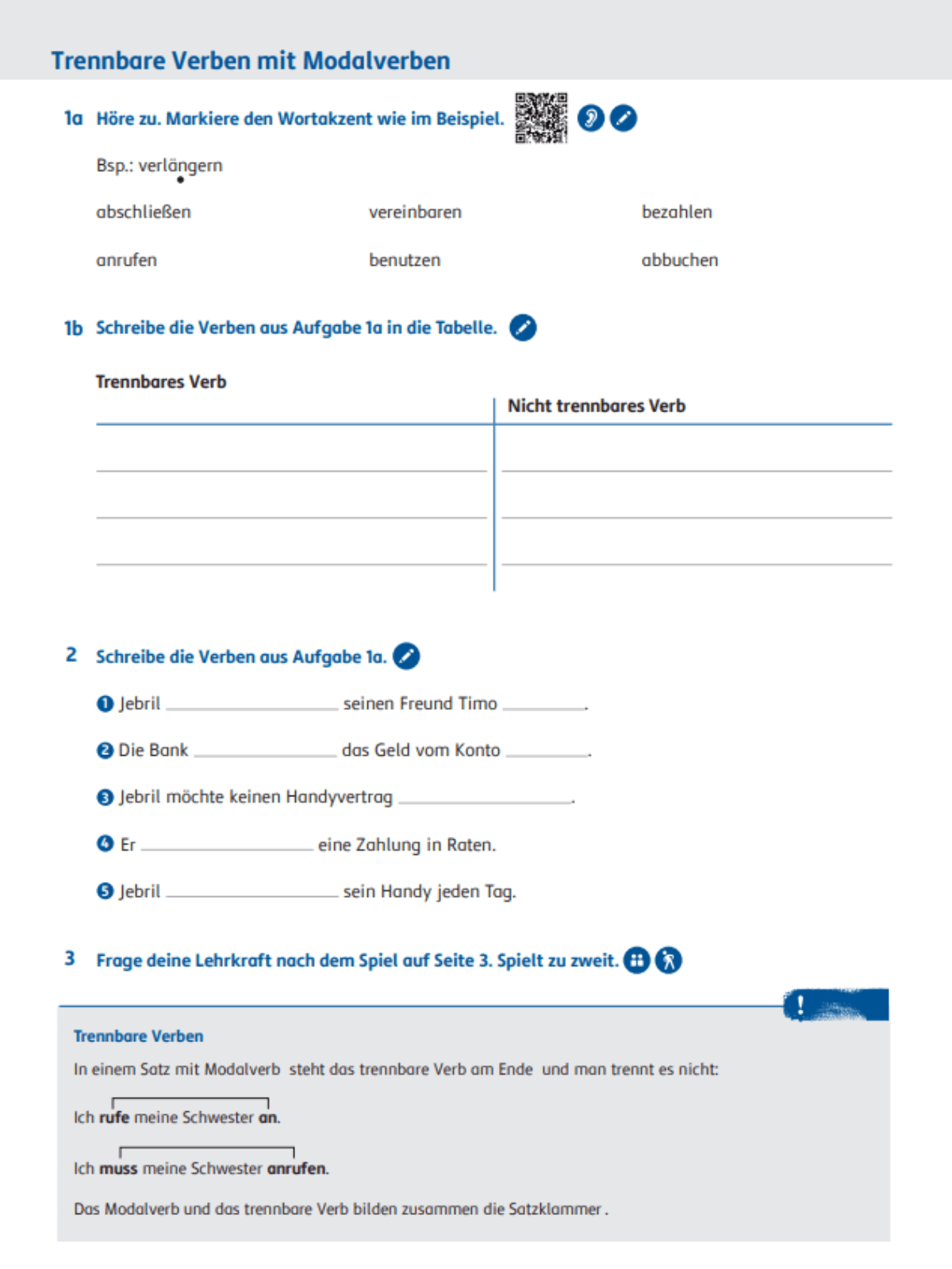 Infobox - Trennbare Verben im Satz - SchlaU:Lernen
