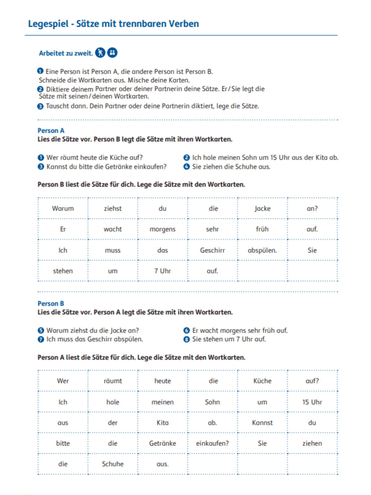Legespiel - Sätze mit trennbaren Verben - SchlaU:Lernen