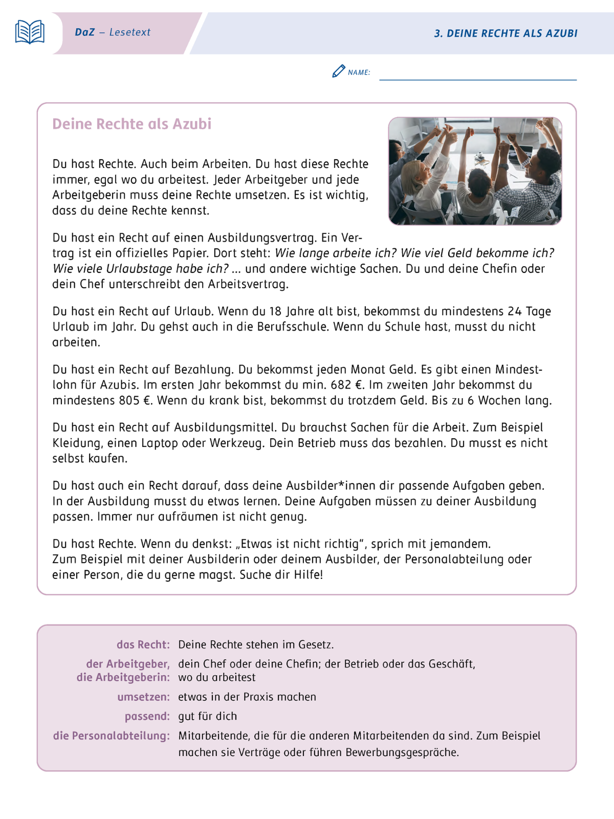Lesetext - Deine Rechte als Azubi (A2) - SchlaU:Lernen