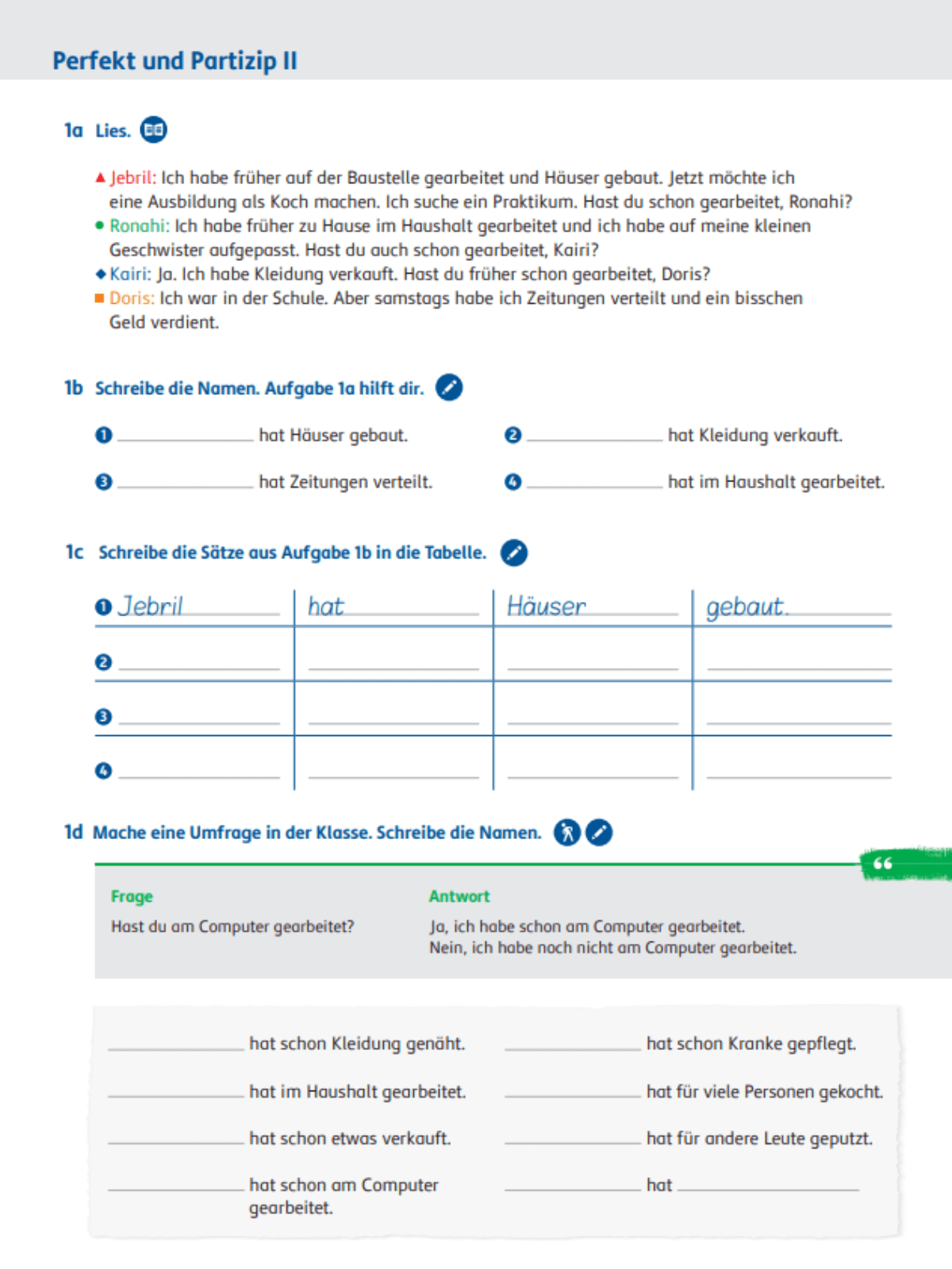 Perfekt und Partizip II- Berufliche Erfahrungen - SchlaU:Lernen