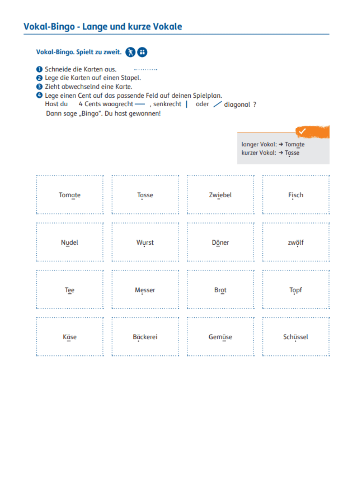 Vokal-Bingo - Lange und kurze Vokale - SchlaU:Lernen