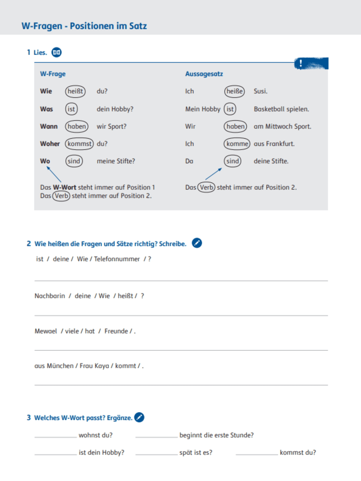 W-Fragen - Positionen im Satz - SchlaU:Lernen